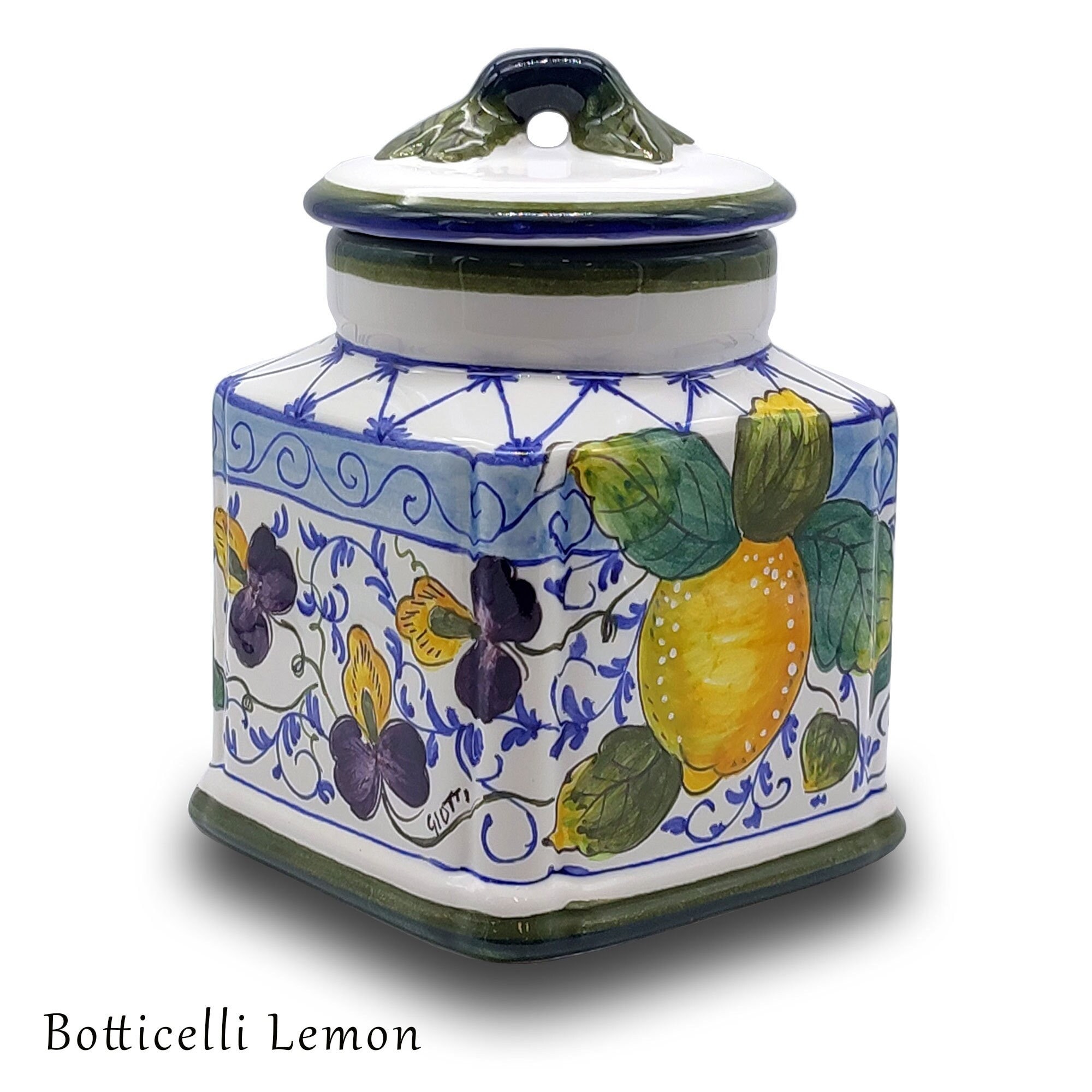 Small Italian Cookies Jar - Hand Painted Storage Canister With Lid H.6 ...