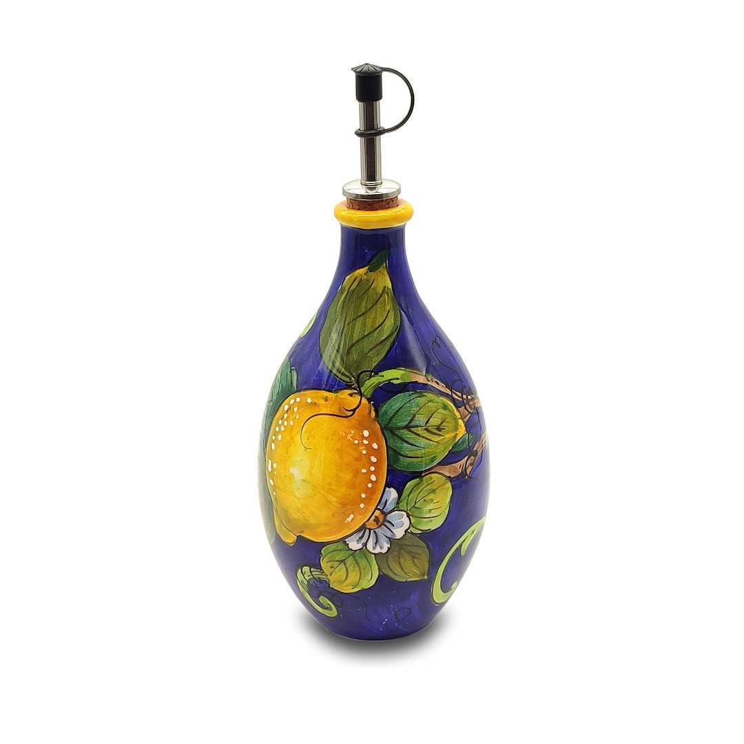 Italian Ceramic Olive Oil Dispenser Bottle L Size - Hand Painted Oil ...