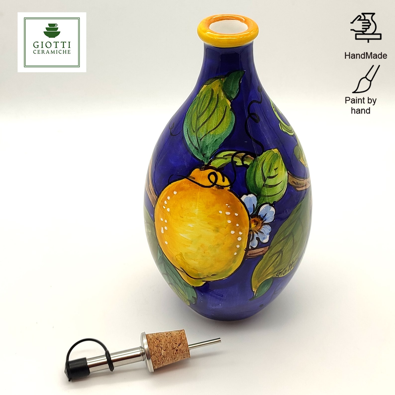 Italian Ceramic Olive Oil Dispenser Bottle L Size - Hand Painted Oil ...