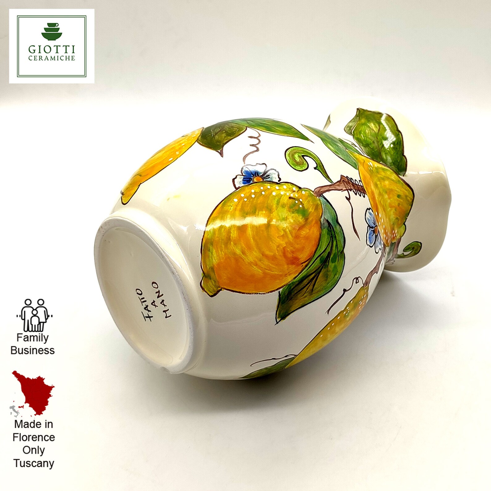 Italian Ceramic Pitcher Lemon Hand Painted Utensil Holder | Etsy