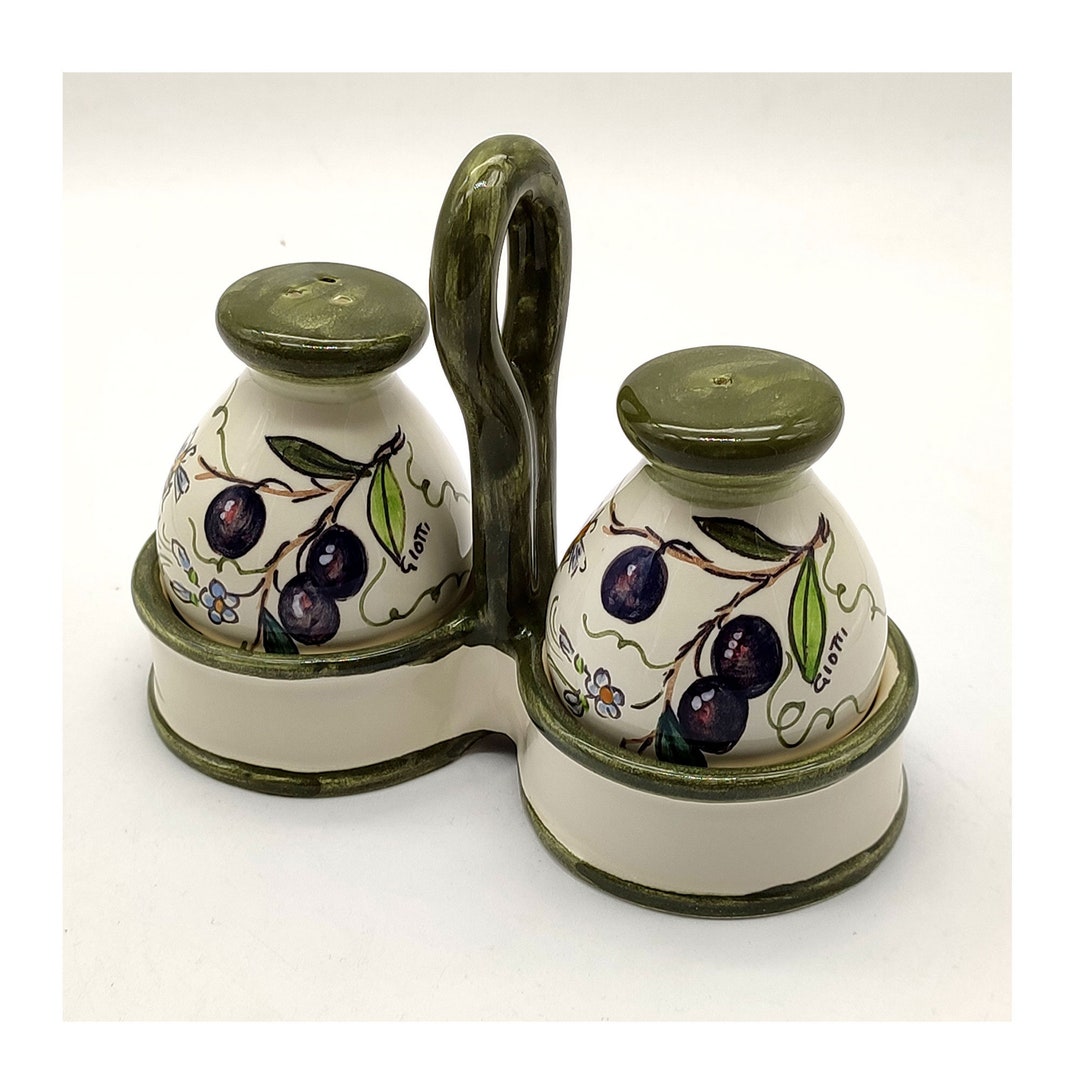 Italian Ceramic Salt and Pepper Shakers Olive Design - Hand Painted ...