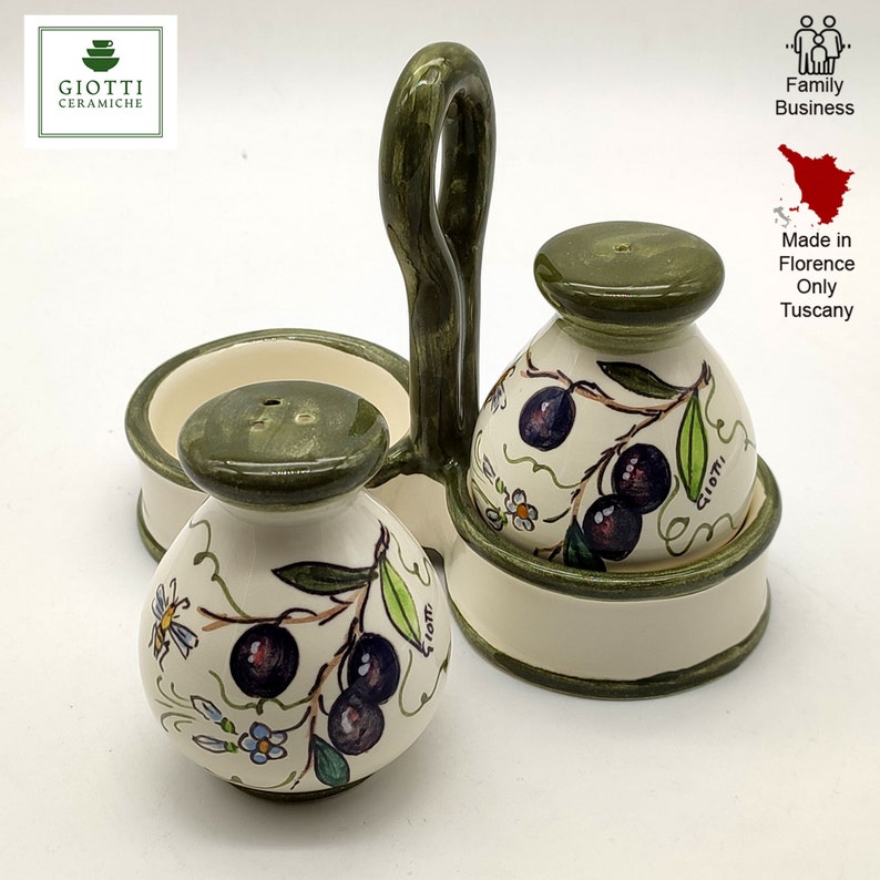 Italian Ceramic Salt and Pepper Shakers Olive Design - Hand Painted ...