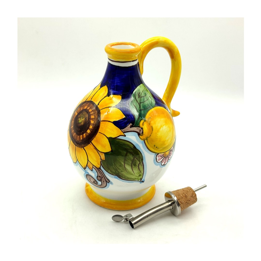 Italian Ceramic Olive Oil Dispenser Bottle XL Size - Hand Painted Oil ...