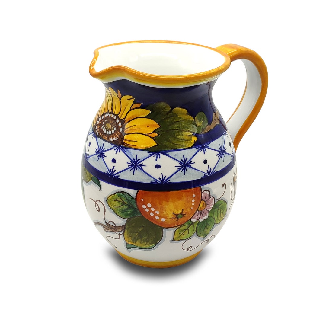 Italian Ceramic Pitcher Lemon Hand Painted Utensil Holder Carafe Made ...
