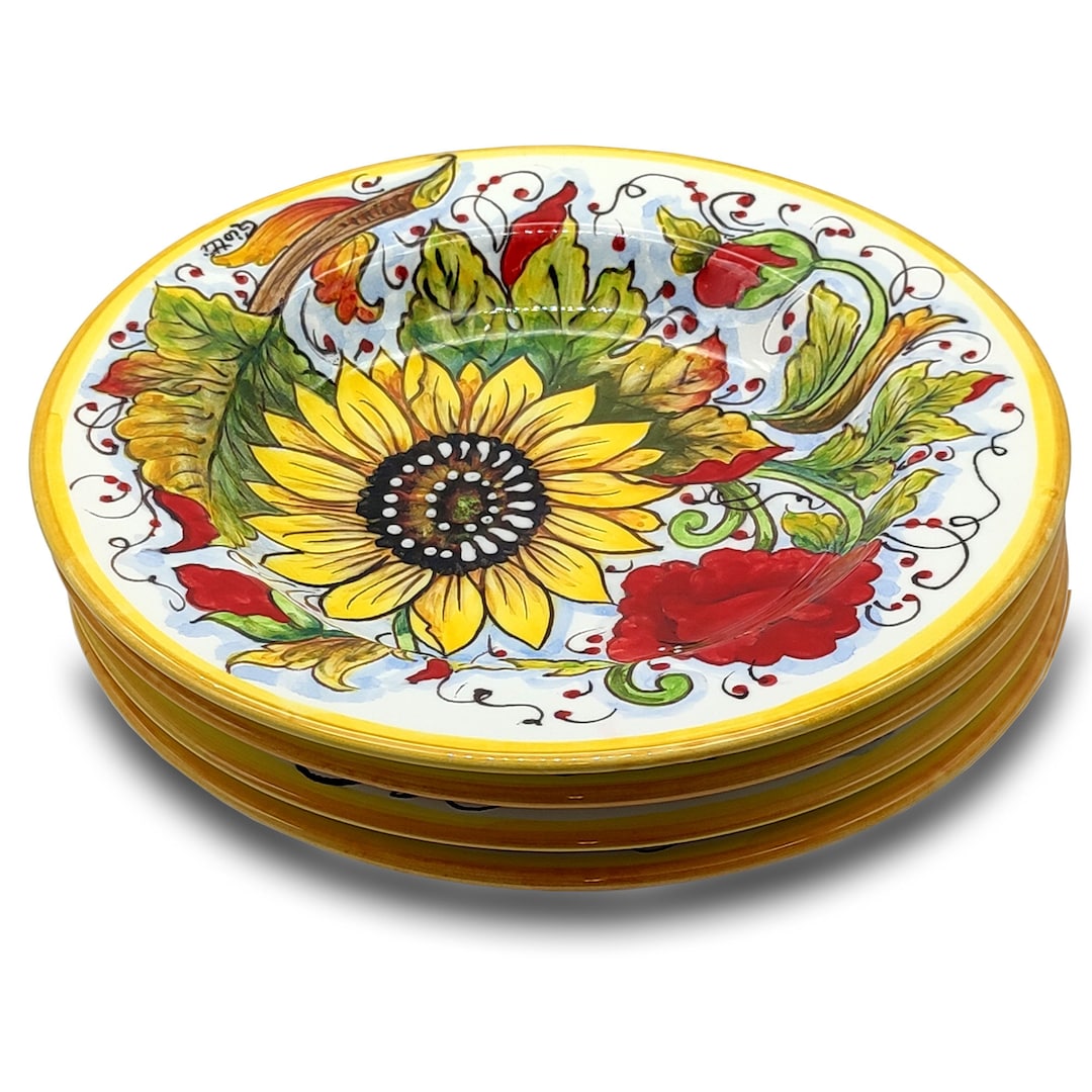 Italian Ceramic -pasta Bowls Sets for 4 Poppie and Sunflower - Hand ...