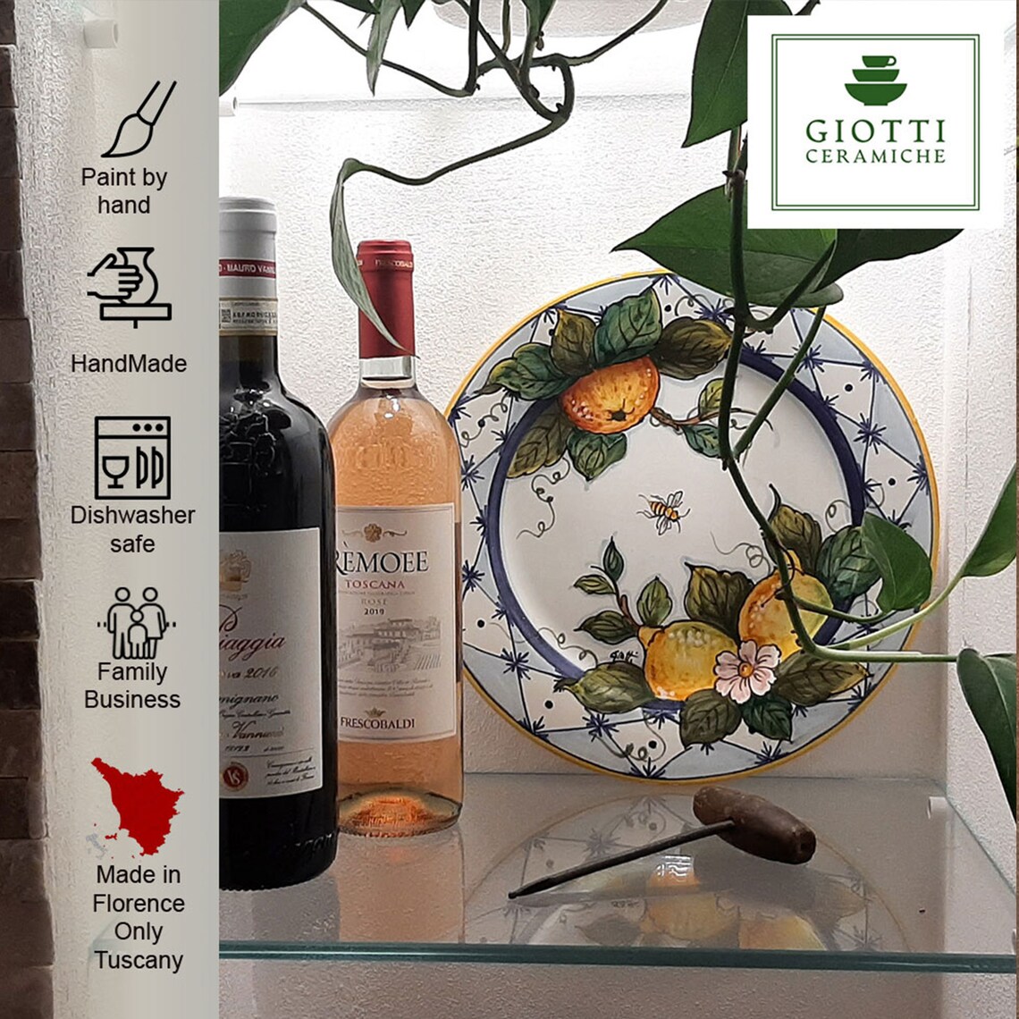 Italian Ceramic Dinnerware Plate Lemon Design Hand Painted | Etsy