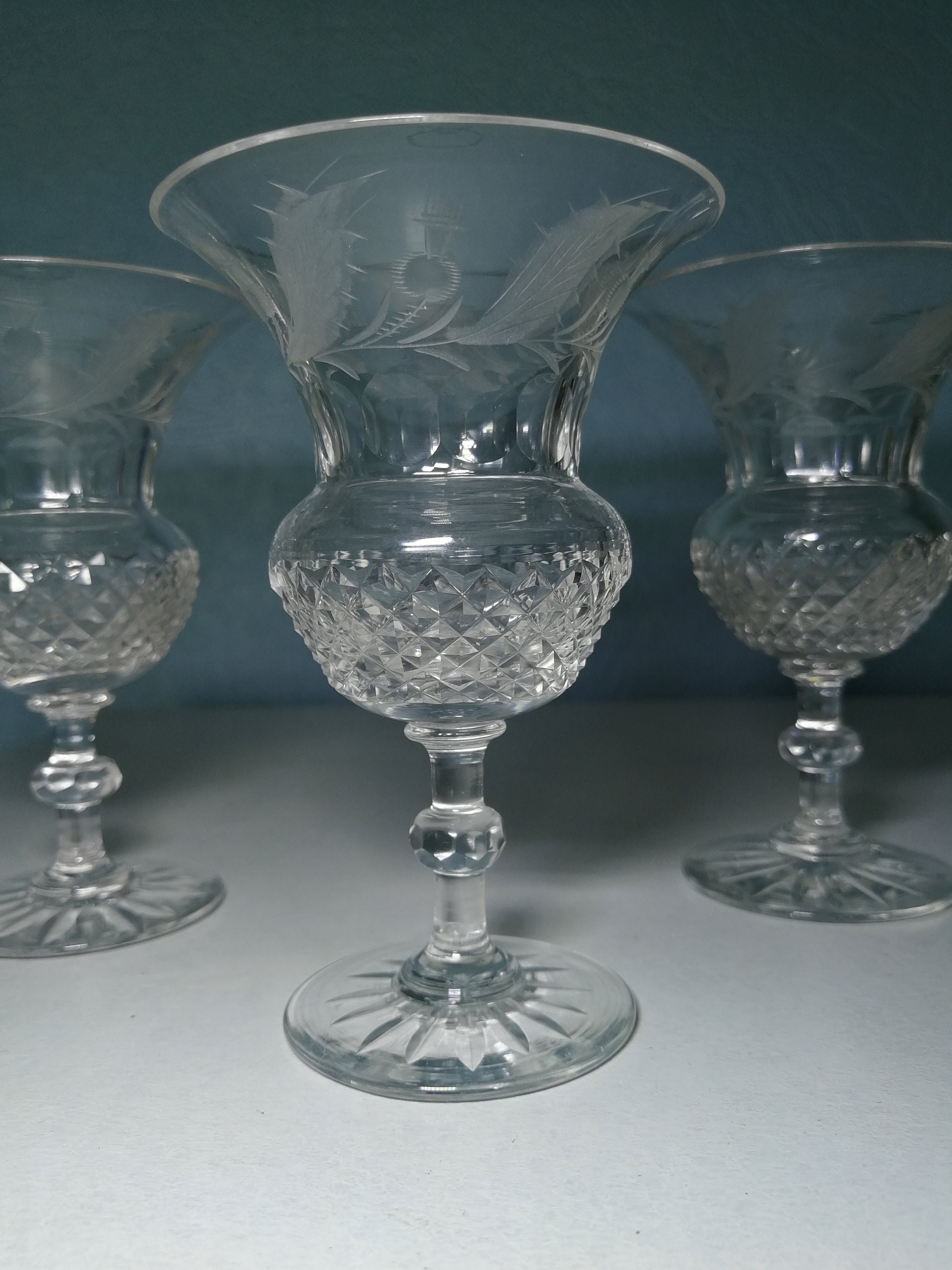 Antique Edinburgh Crystal Thistle Glasses. Set of 3 Rare Edinburgh ...
