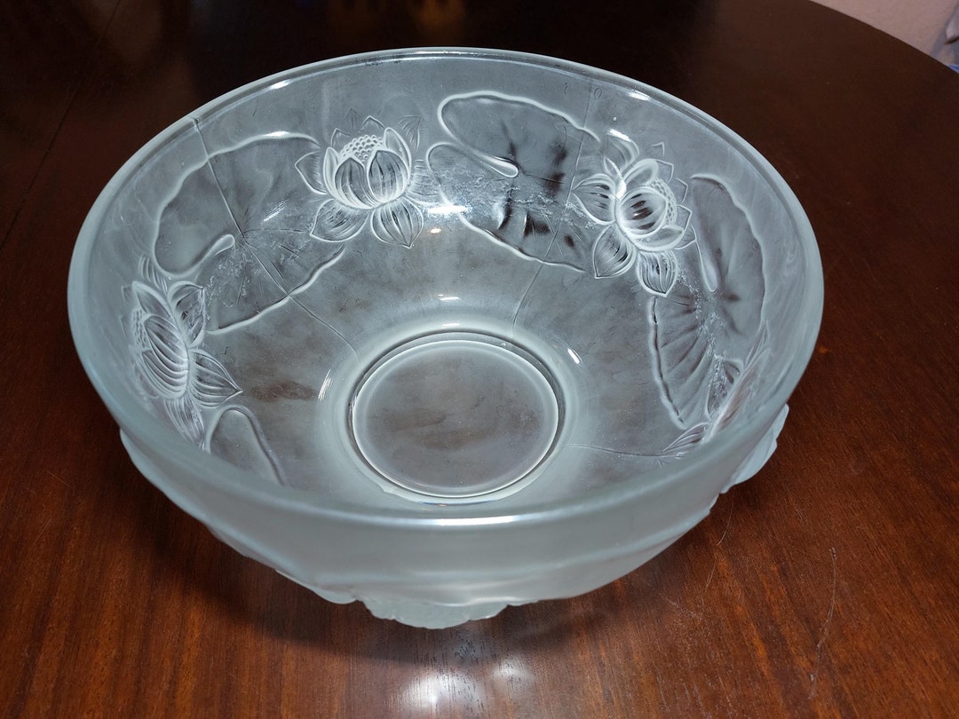 Mid-century Barolac Large Bowl Satin Frosted Czech Art Glass Water Lily ...