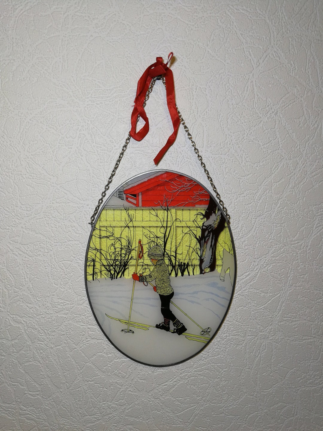 Carl Larsson Winter Ski Scene Art Glass Wall Decor - Etsy