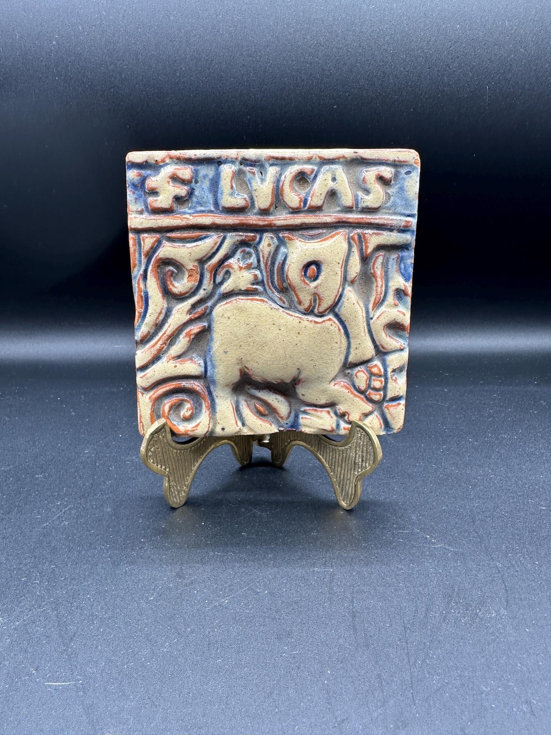 Vintage Earthtones Abstract Bull Terracotta Ceramic Wall Hanging Tile ...