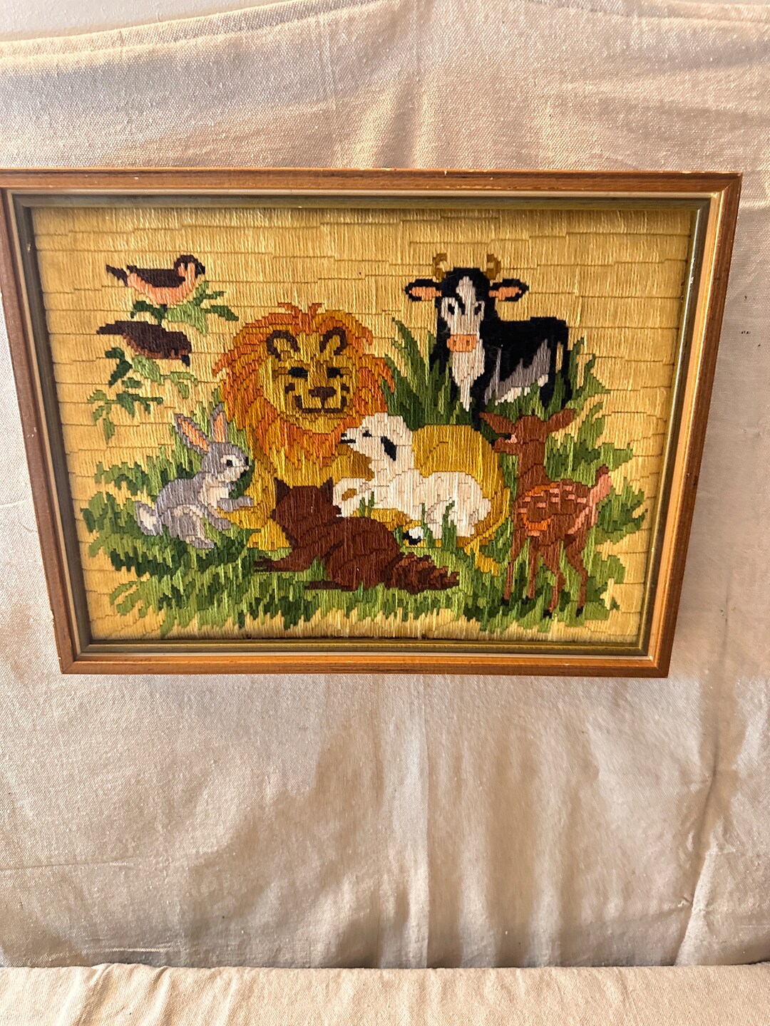 Vintage 1970s Zoo Crewel Zoo Animals Nursery Kids Room Crewel Groovy ...