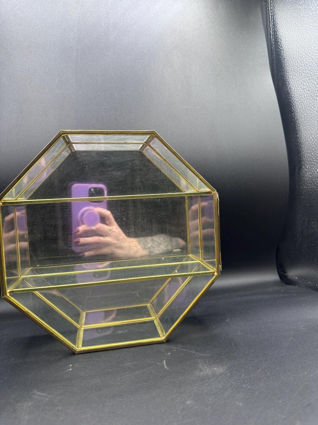 Vintage Glass and Brass Wall Shelf – 9” Octagonal Display Case ...