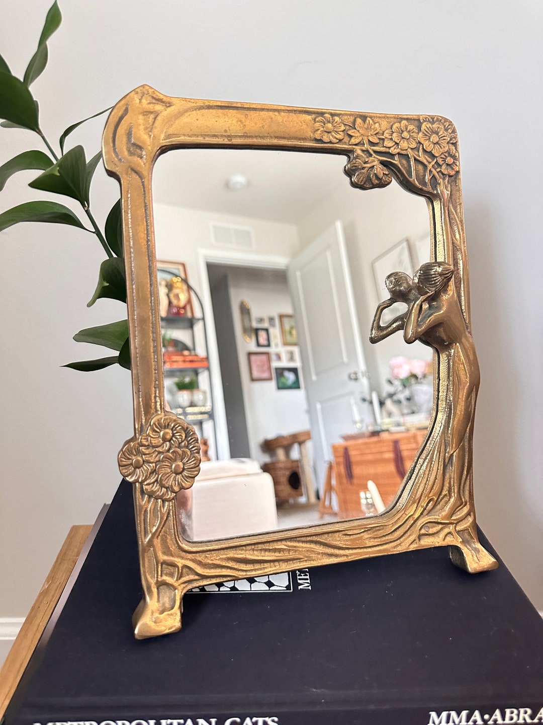 Antique Art Nouveau Solid Brass Lady by the Lake Mirror | Solid Brass ...
