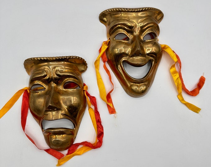 Vintage Pair of Solid Brass Comedy & Tragedy Masks|brass Masks|theater ...