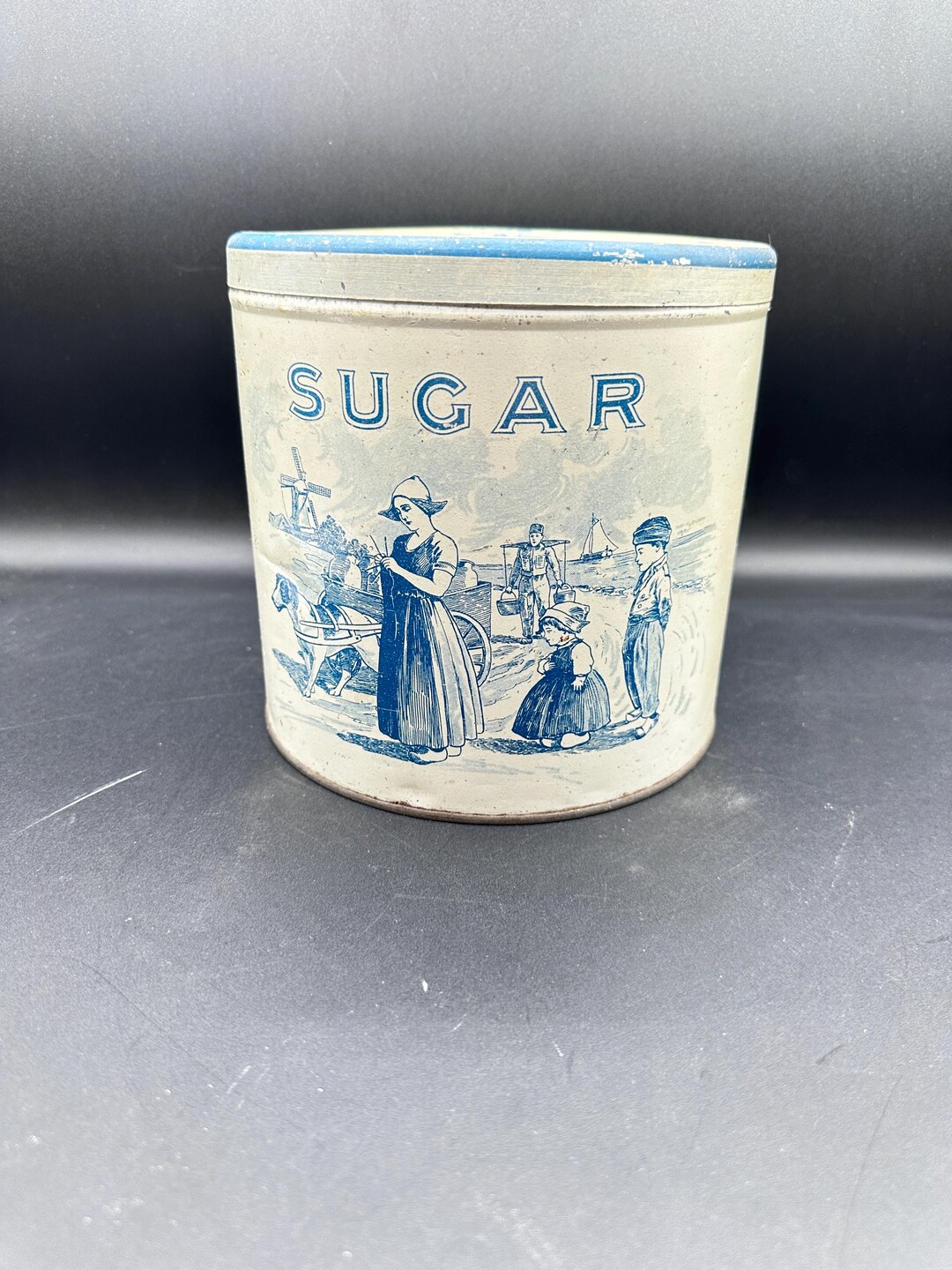 Vintage Sugar Canister|blue & White Sugar Canister Tin|vintage Kitchen ...