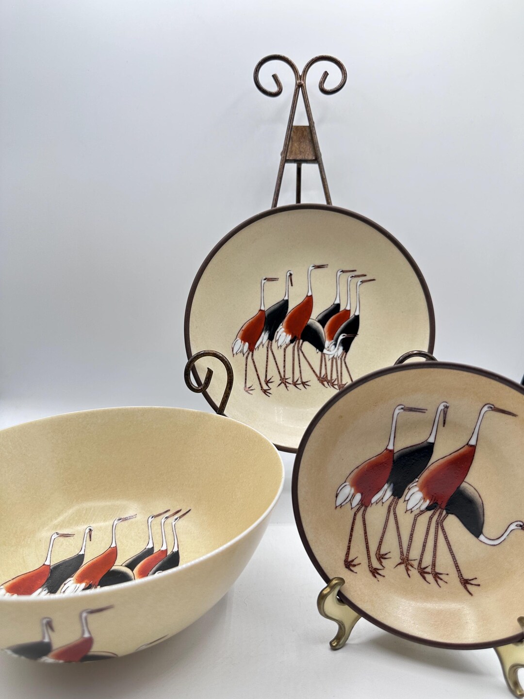 Vintage Porcelain Crane Bowl Set | Crane Bowl | Crane Plate | Hand ...