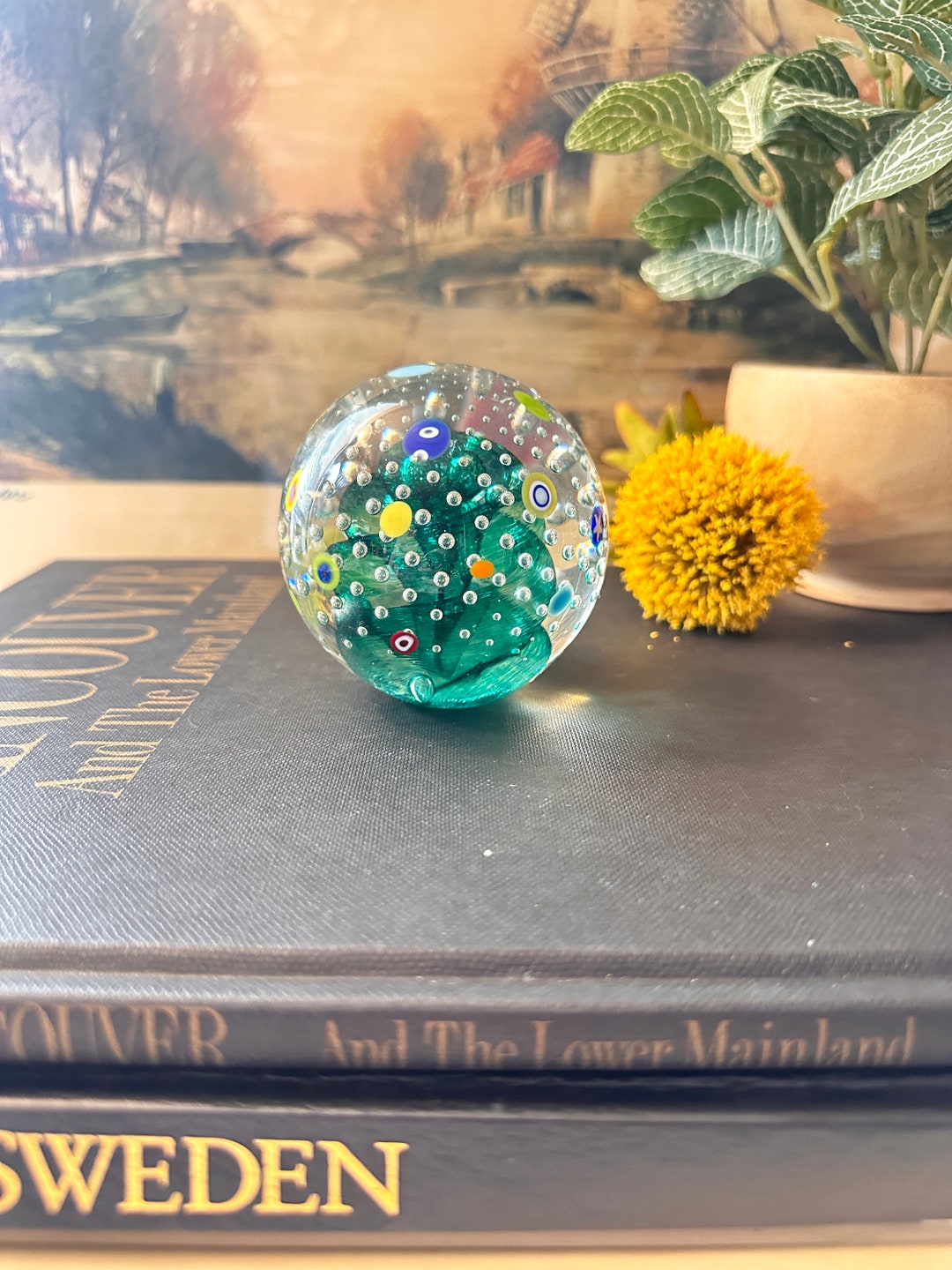 Vintage Glass Eye Studios Art Glass Paperweight Controlled Bubbles Art ...