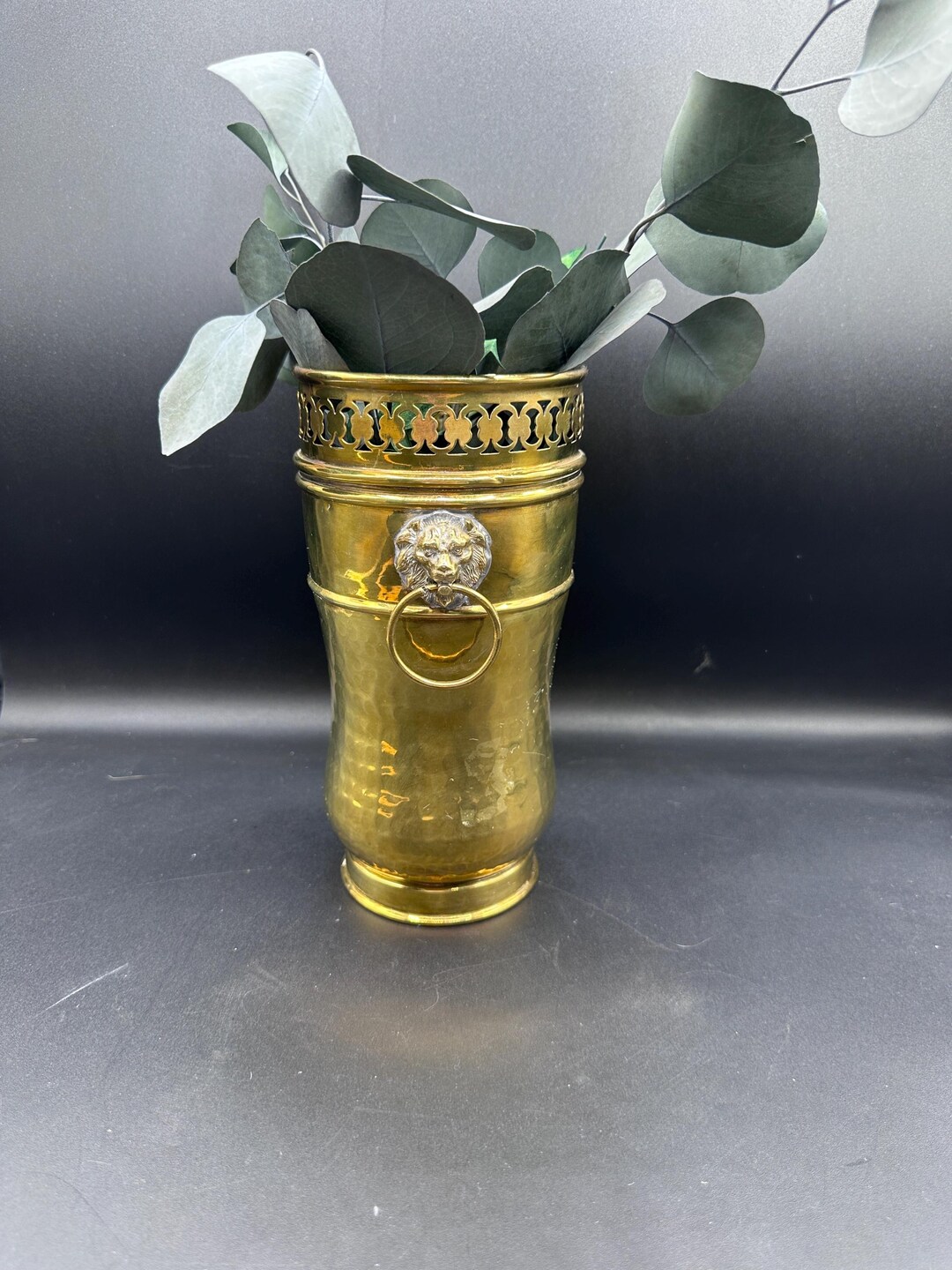 Vintage Brass Lion Head Knocker Vessel | Brass Lion | Brass Vase ...