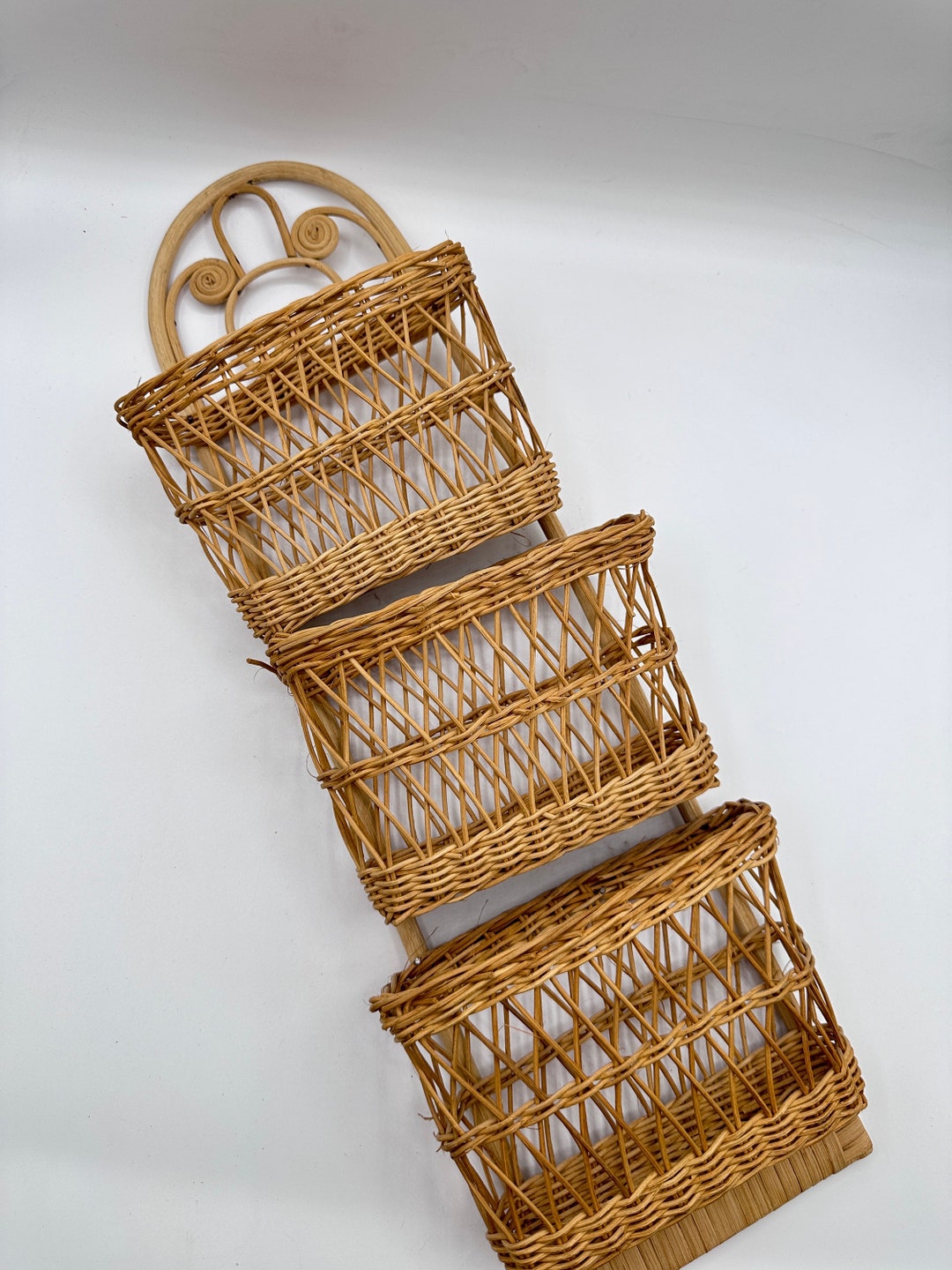 Vintage MCM Wicker Wall Mail Organizer|rattan Wall Shelf|rattan Letter ...