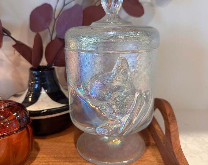 Fenton Chessie Cat Iridescent Lidded Jar | Fenton Iridescent | Kitten ...