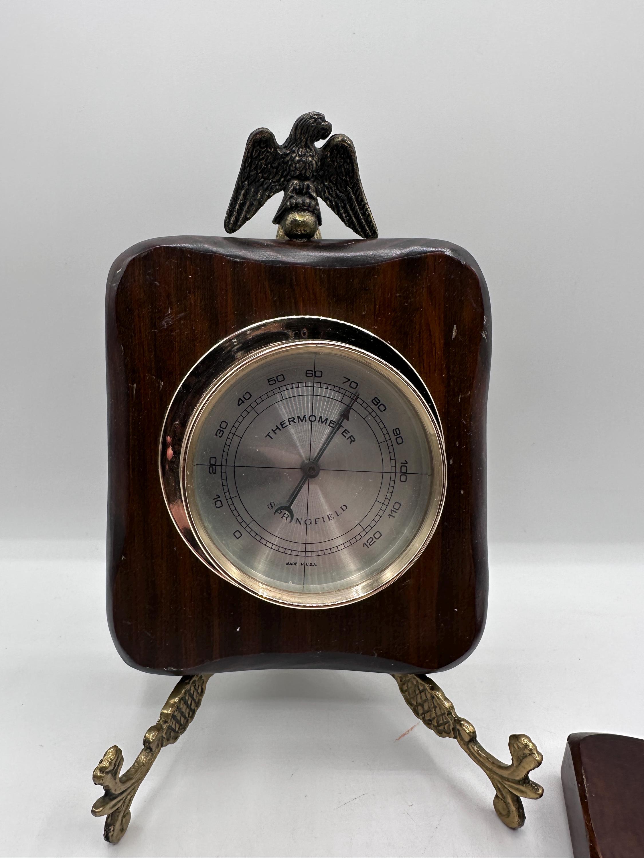 Vintage Barometer & Thermometer Desk Set – Brass Wood Weather Station ...