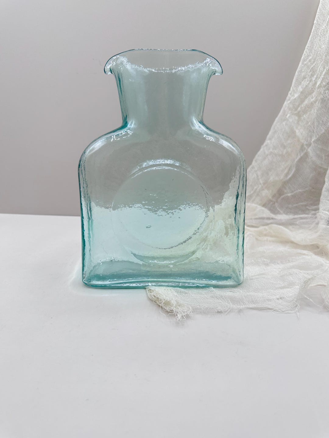 Vintage Blenko Art Glass Water Pitcher | Seaspray Color | Hand Blown ...
