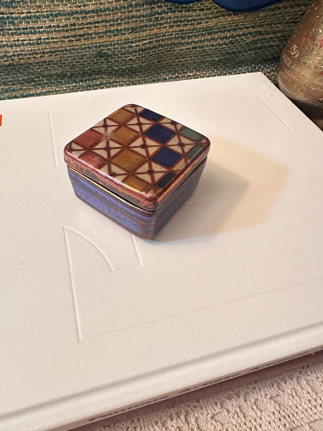 Vintage Italian Pottery Square Jewelry Trinket Box Pottery Trinket Box ...