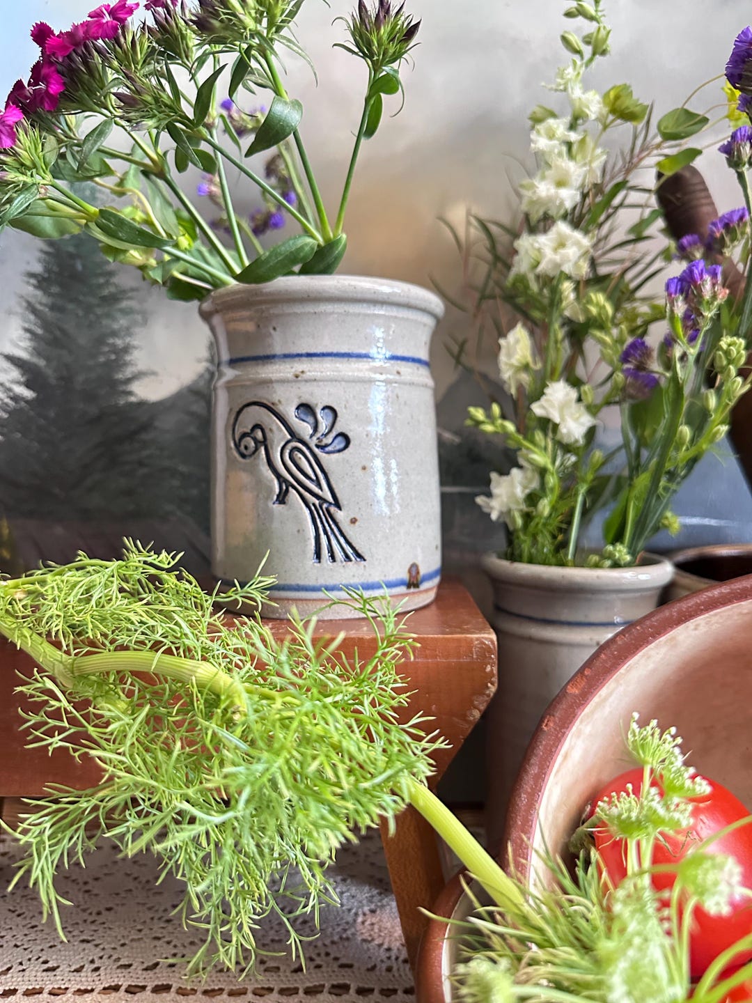 Litiz Mutual Salt Glaze Pottery Crock|distelfink Vase|pa Dutch|pottery ...