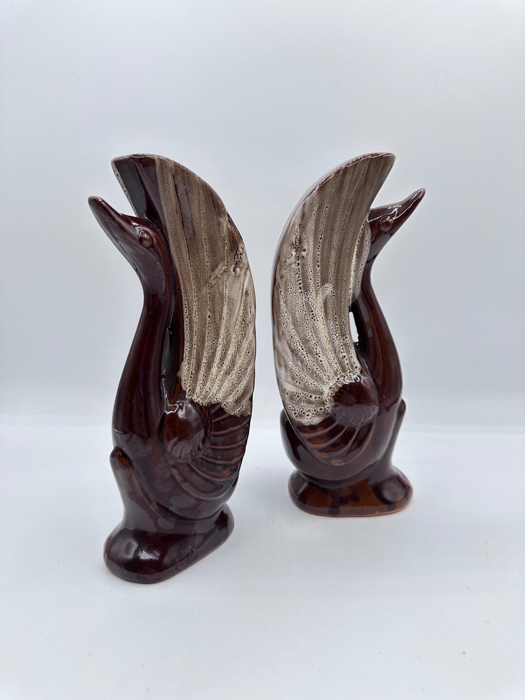 Vintage Ceramic Redware Pair of Swans Vintage Swans Swans Drip Glaze ...