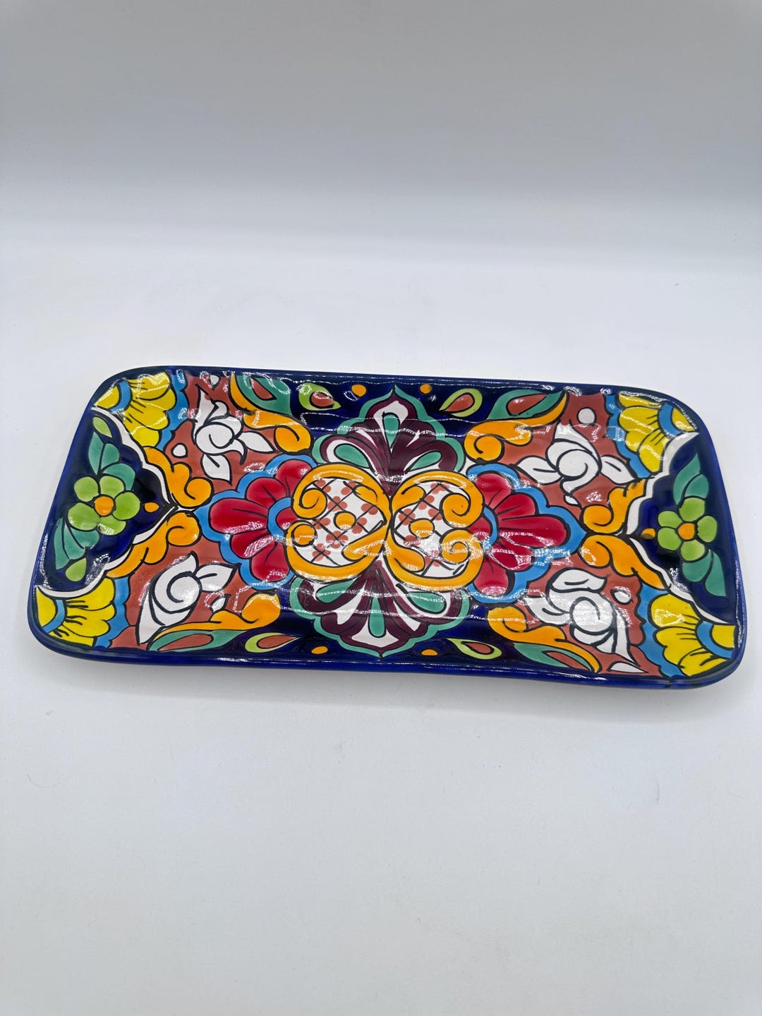 Vintage Mexican Talavera Colorful Rectangle Plate|mexican|talavera ...
