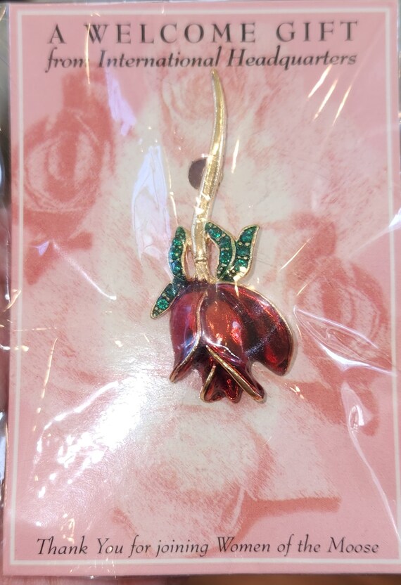 NEW Vintage Enamel Ruby Rose Pin, Dark Red Sculpted P… - Gem