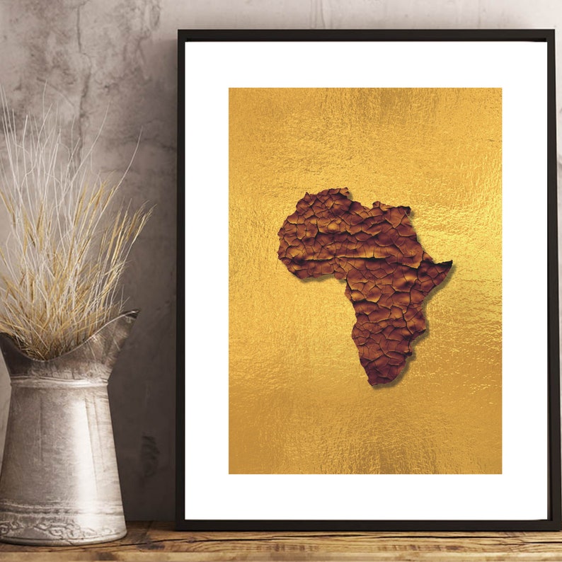 Gold Africa Map, Instant Download, Continent Map, Africa Travel Poster ...