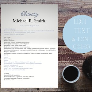 Funeral Template for Man, Obituary Template, Funeral Template, Funeral ...