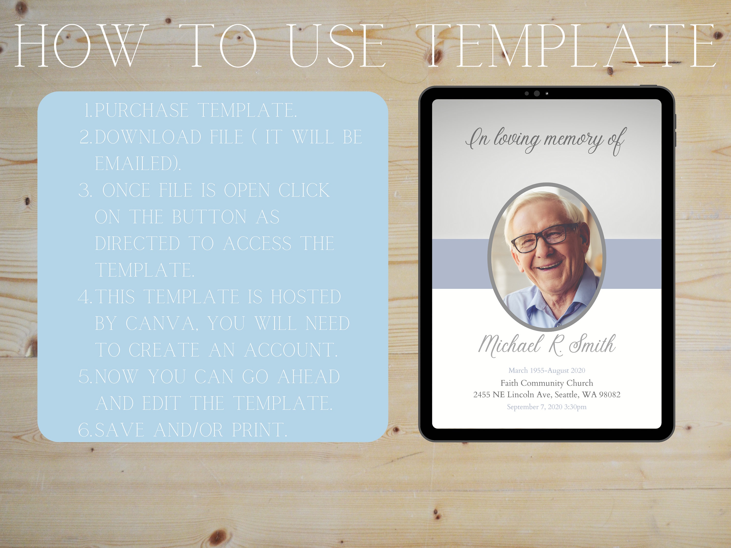 Funeral Template for Man, Obituary Template, Funeral Template, Funeral ...