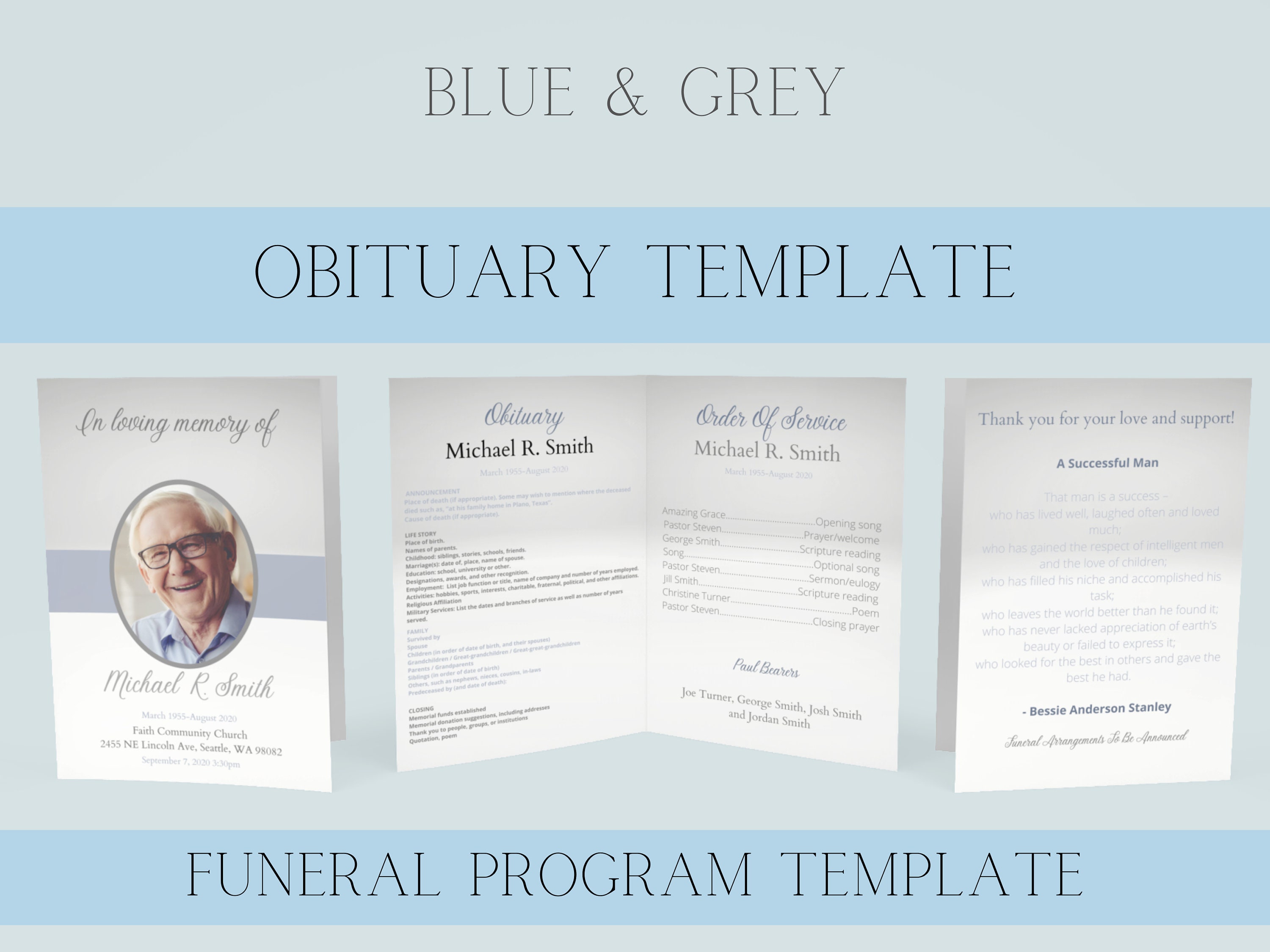 Funeral Template for Man, Obituary Template, Funeral Template, Funeral ...