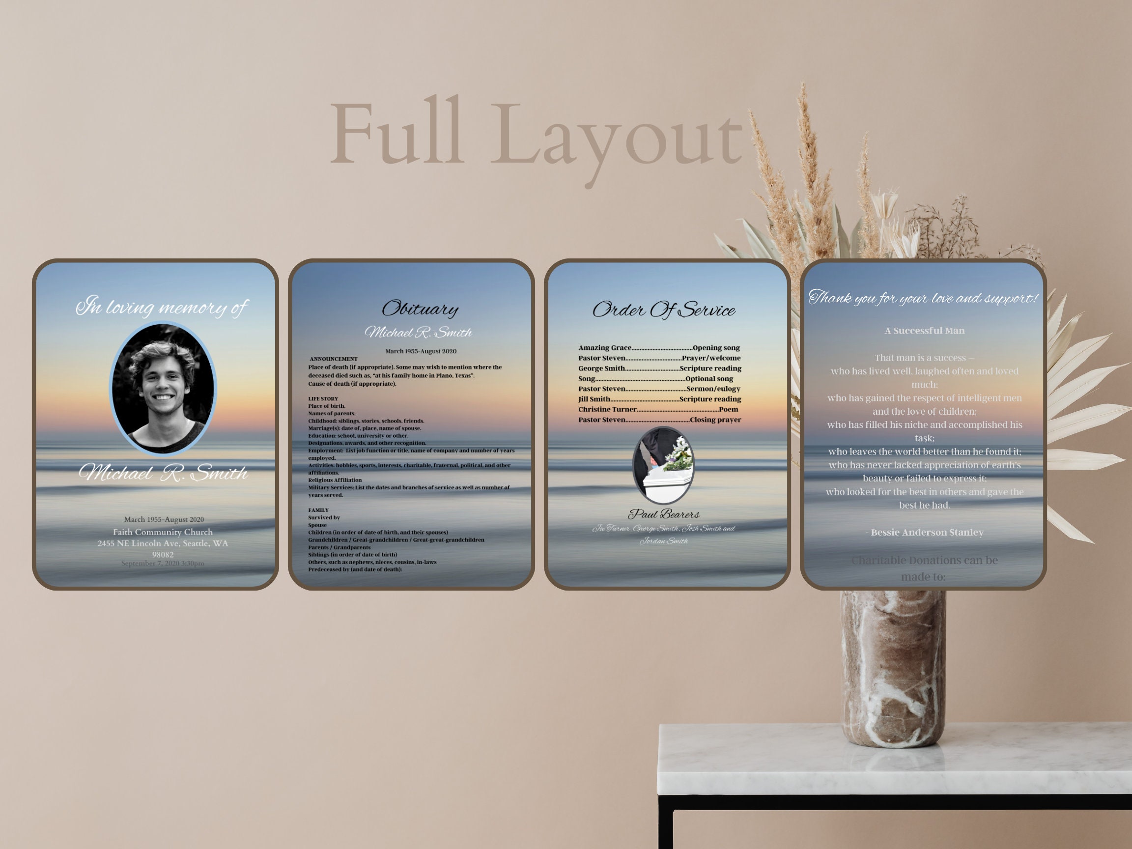 Funeral Program, Funeral Template, Celebration of Life, Obituary ...