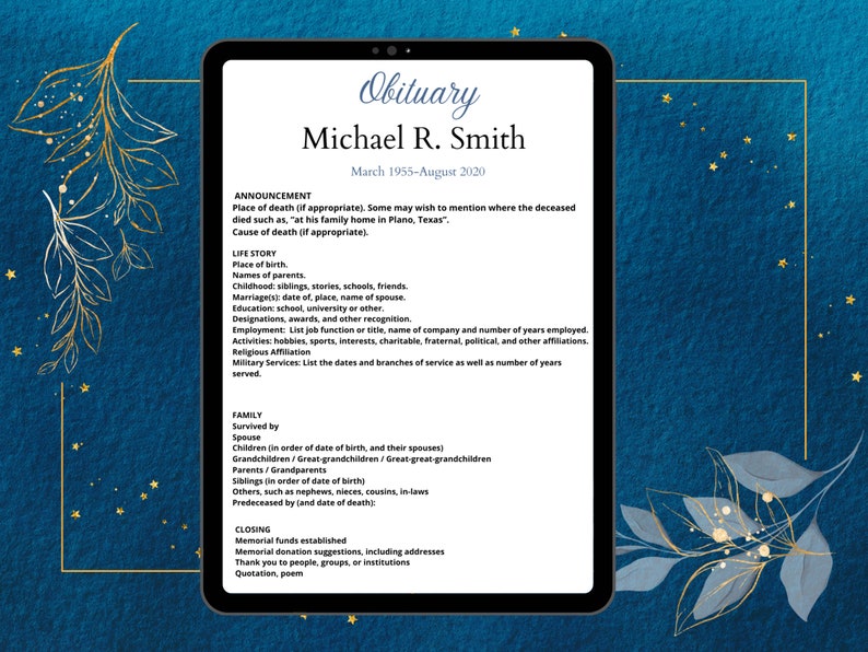 Funeral Template for Man, Obituary Template, Funeral Template, Funeral ...