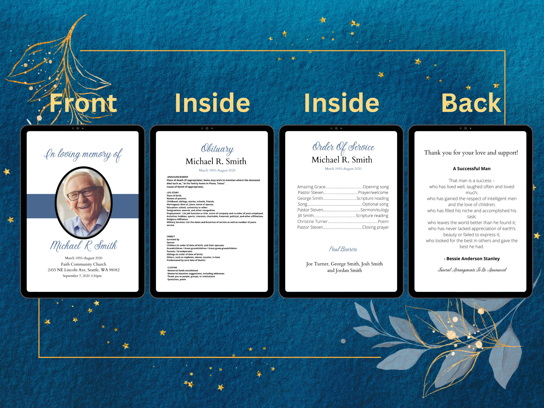 Funeral Template for Man, Obituary Template, Funeral Template, Funeral ...