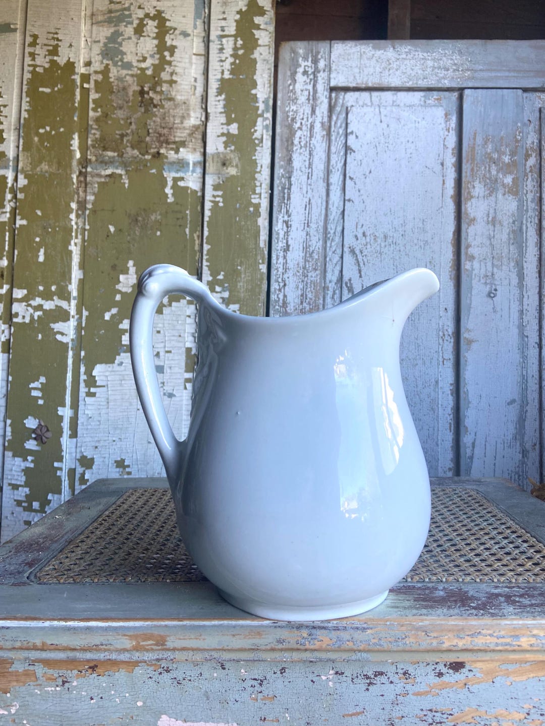 Antique Large Ironstone Pitcher With Leaf Motif - Etsy