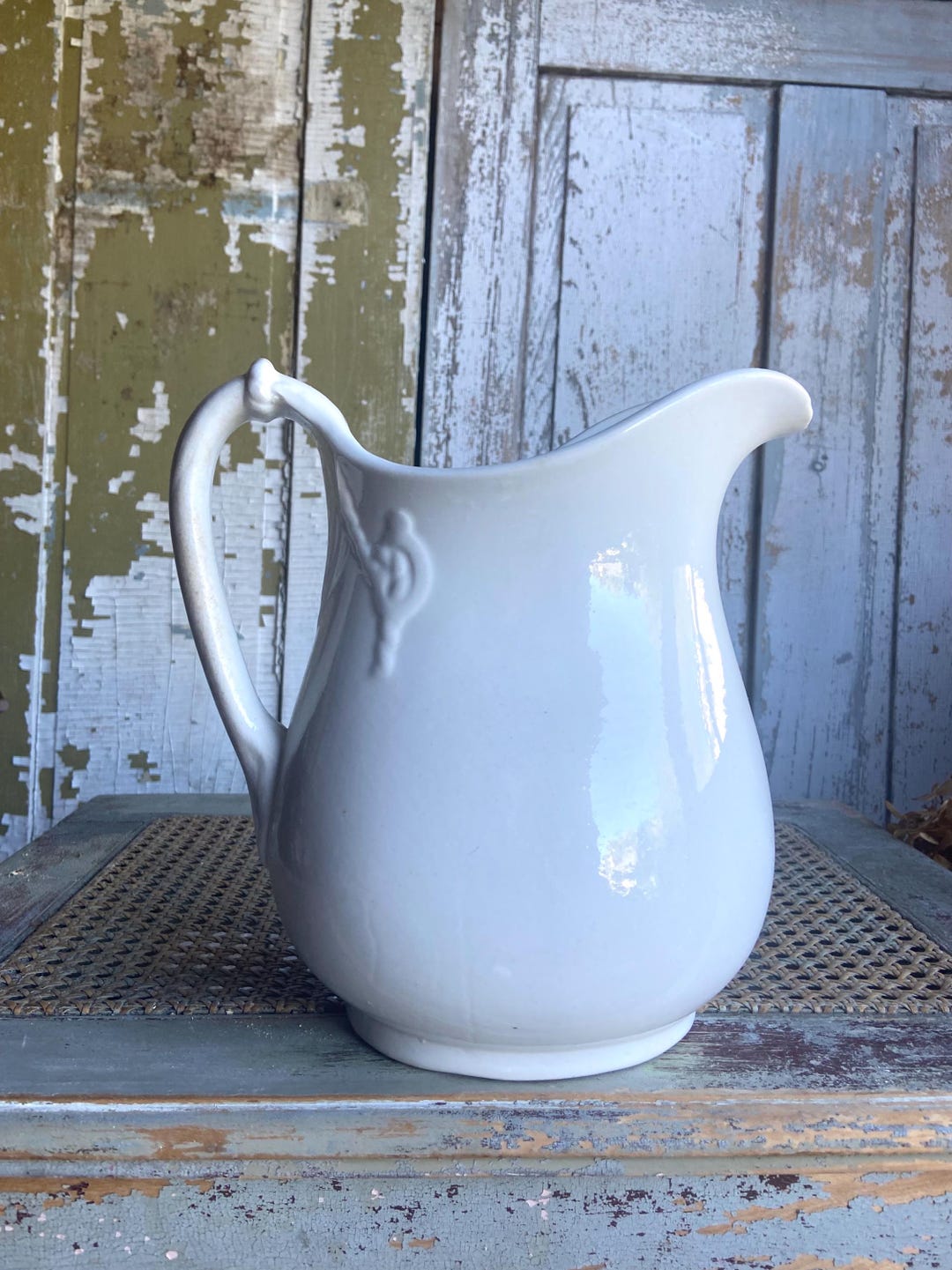 Antique Large Ironstone Pitcher With Rope Motif - Etsy