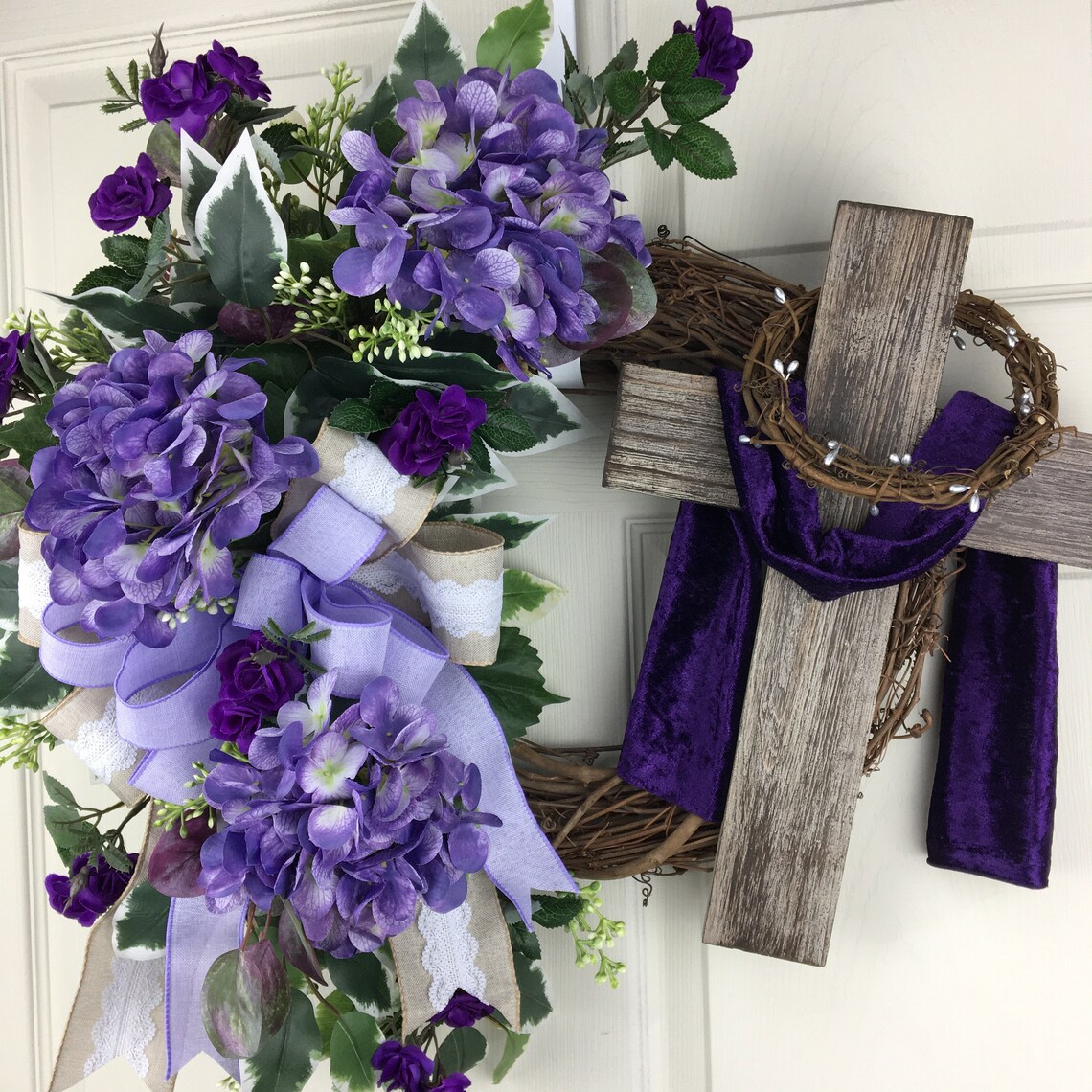 Easter Religious Cross Wreath for Front Door Resurrection | Etsy