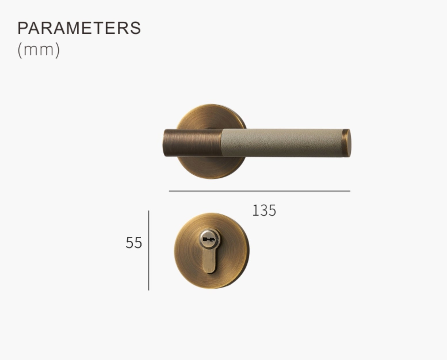 Leather Interior Privacy Door Lever Handle, Solid Brass Rustic Lever ...