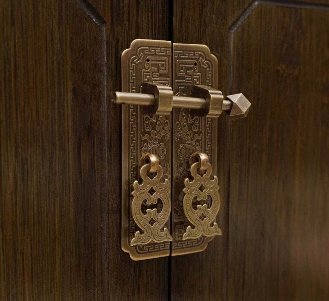 Retro Asian Latch, Chinese Antique Pure Brass Handle, Antique Brass ...