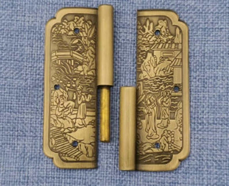 2 Pcs Chinese Vintage Brass Cabinet Door Hinge Antique - Etsy