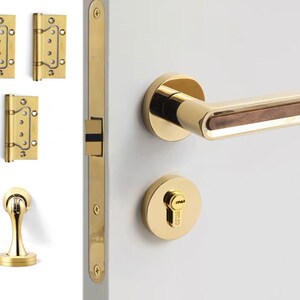 Door Lever Set With Hinges and Stopper, Walnut Wood Door Lever, Matt ...