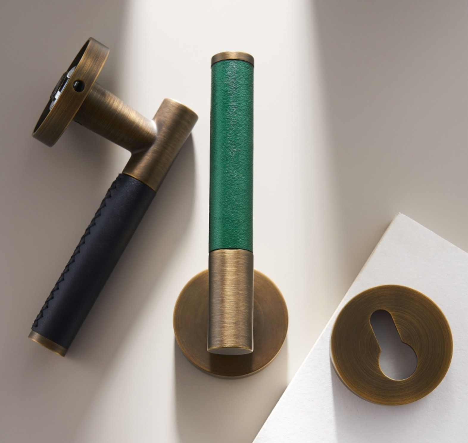 Leather Interior Privacy Door Lever Handle, Solid Brass Rustic Lever ...