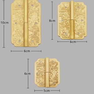 2 Pcs Chinese Vintage Brass Cabinet Door Hinge, Antique Landscape ...