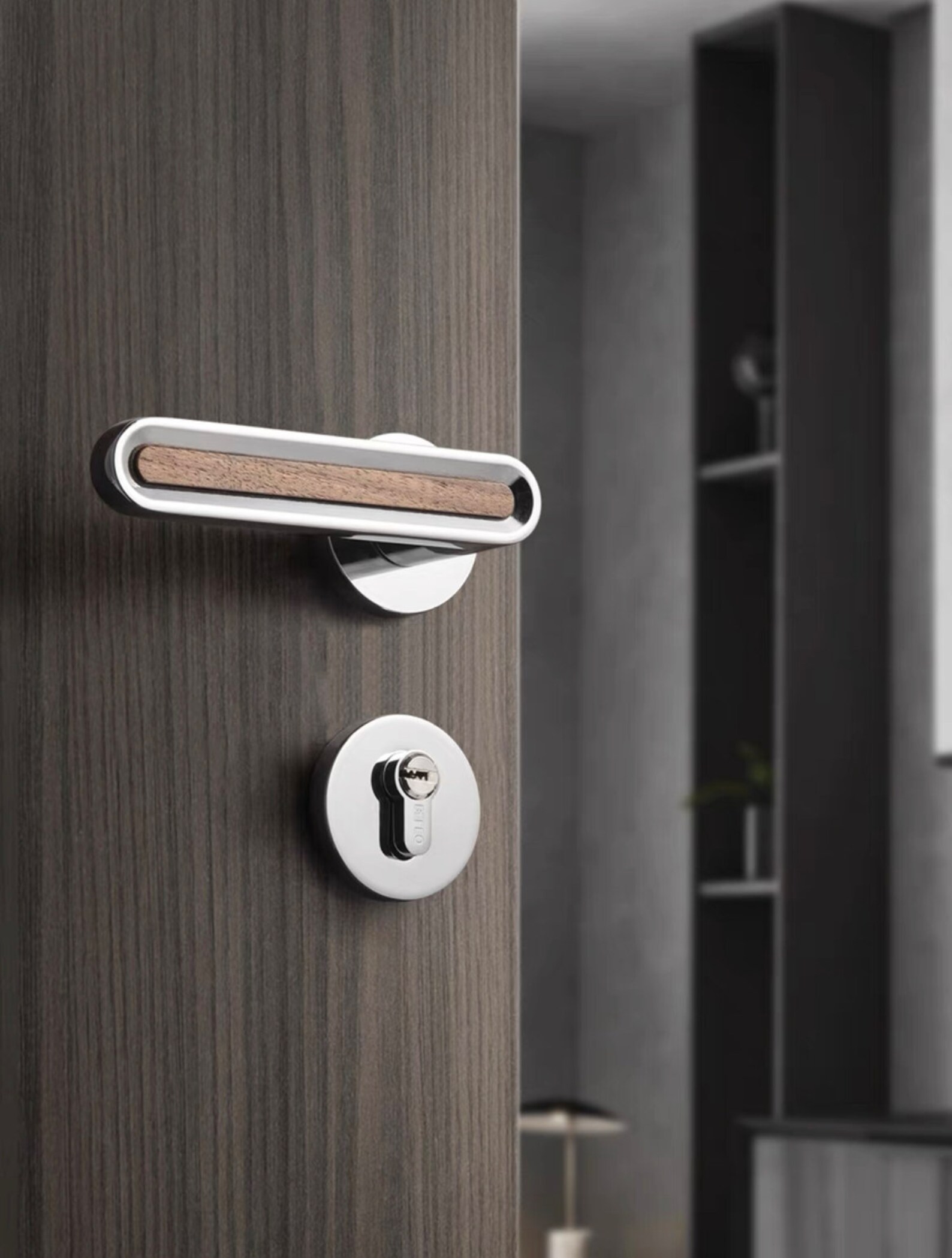 Modern Walnut Door Lever Handle, Door Lever Set With Hinges and Stopper ...
