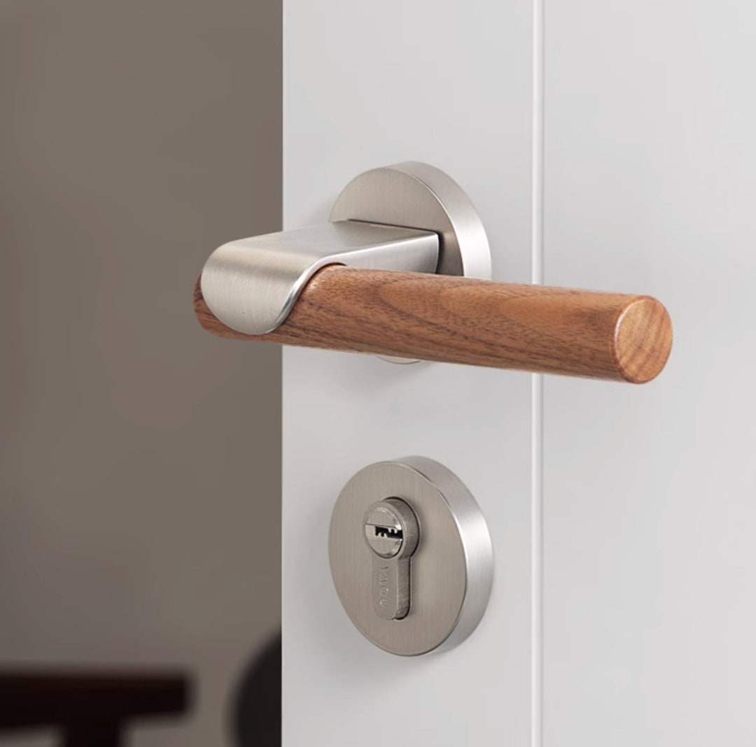 Door Lever Handle in Walnut Wood, Door Lever Handles With Lock Body ...