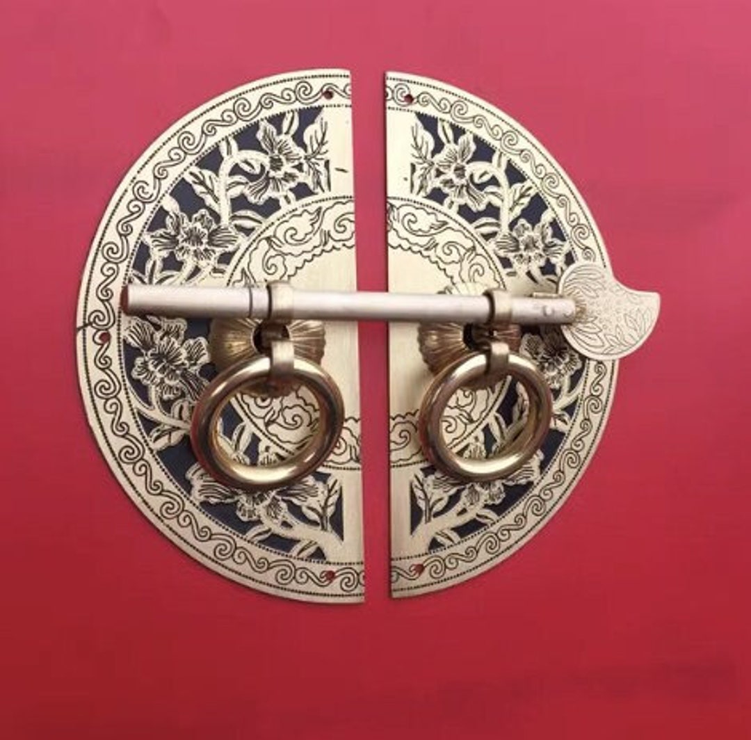 Chinese Antique Hardware Handle, Brass Round Vintage Pull Handle Knob ...